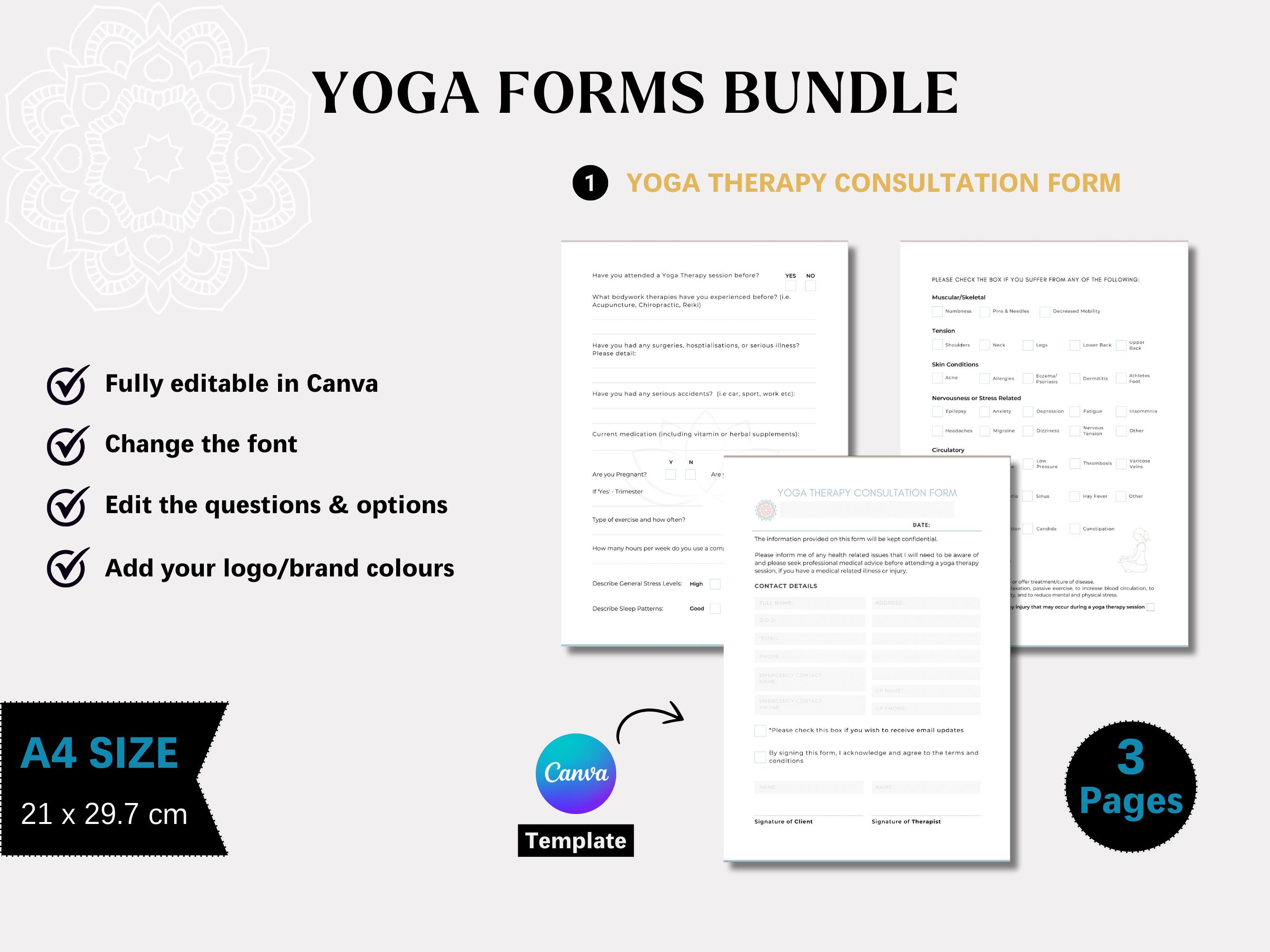Yoga Forms Bundle: Editable Canva Templates (A4) - Etsy