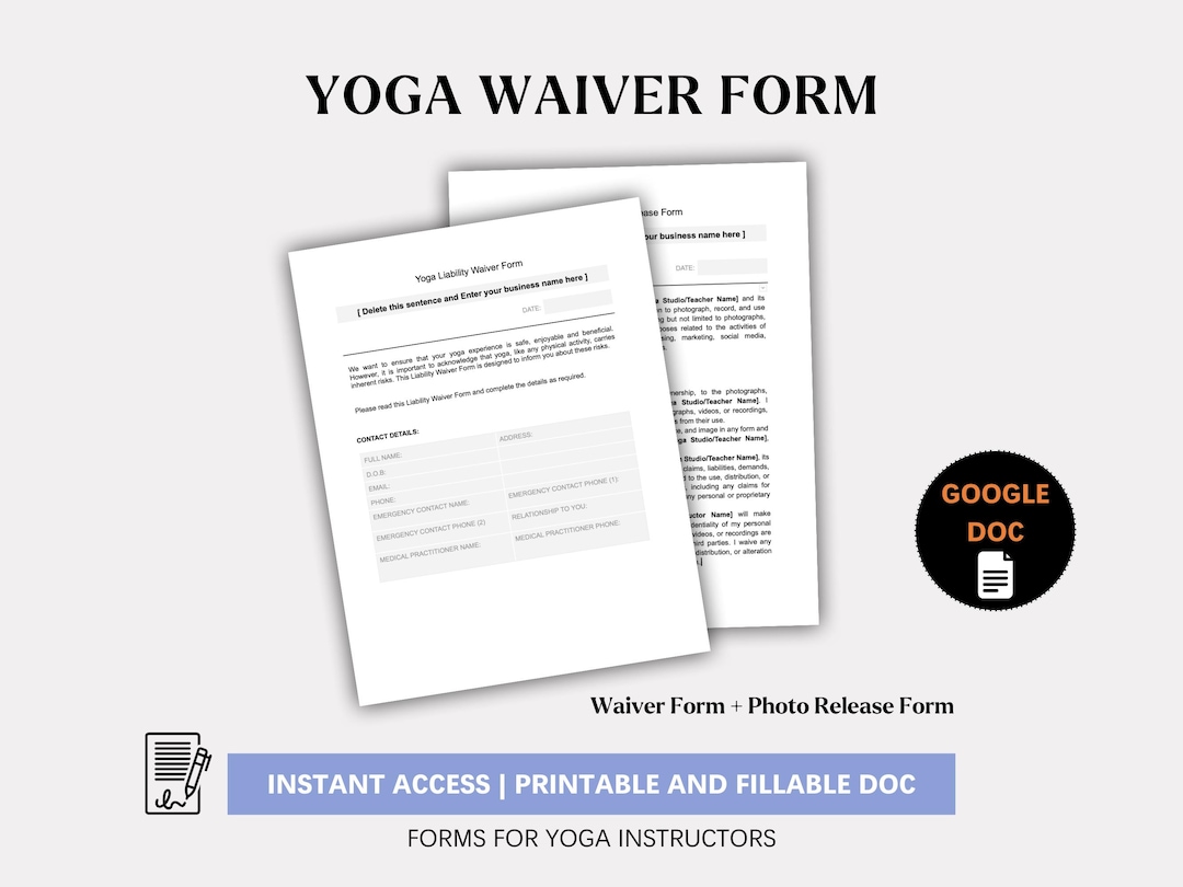Yoga Waiver Form, Photo Video Release Form, Yoga Instructor Templates ...