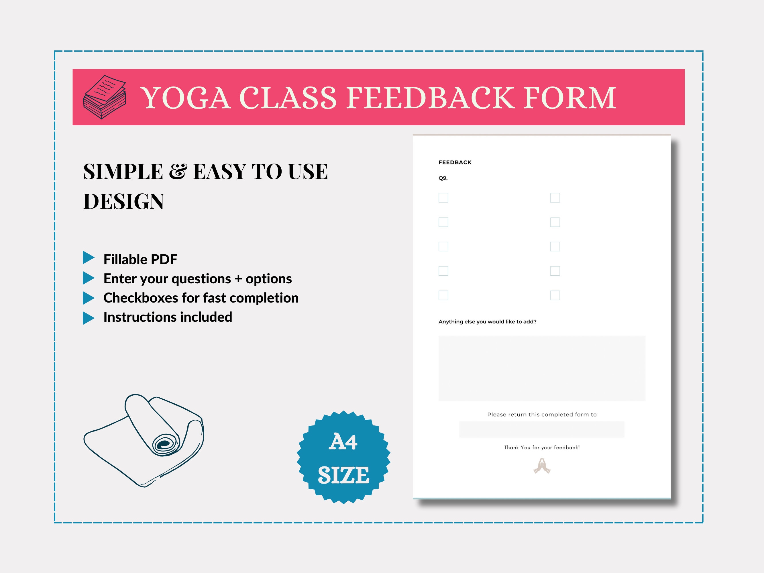 Yoga Class Feedback Form, A4 Size Fillable Yoga Business Form, Yoga ...