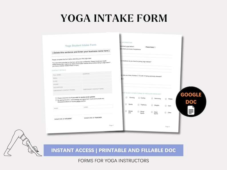 Yoga Intake Form, Editable Google Docs Yoga Class Registration Form ...