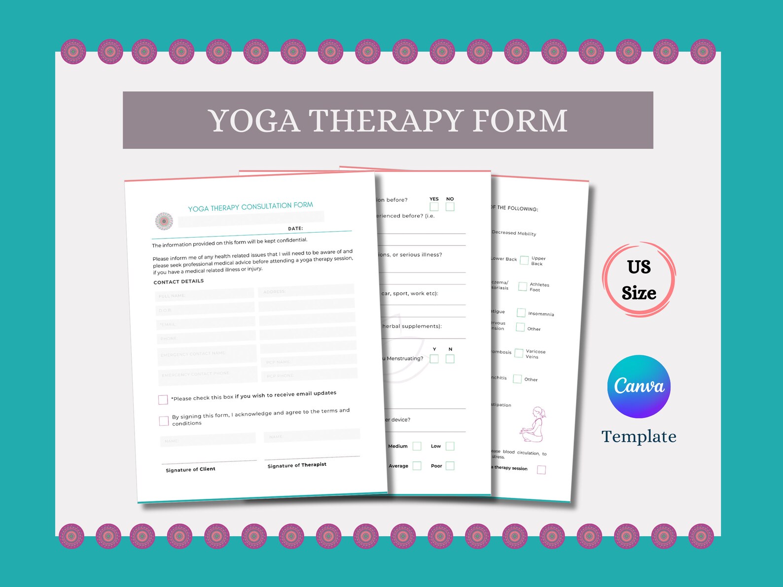 Yoga Consultation Form, Editable Canva Yoga Form, Yoga Teachers and ...
