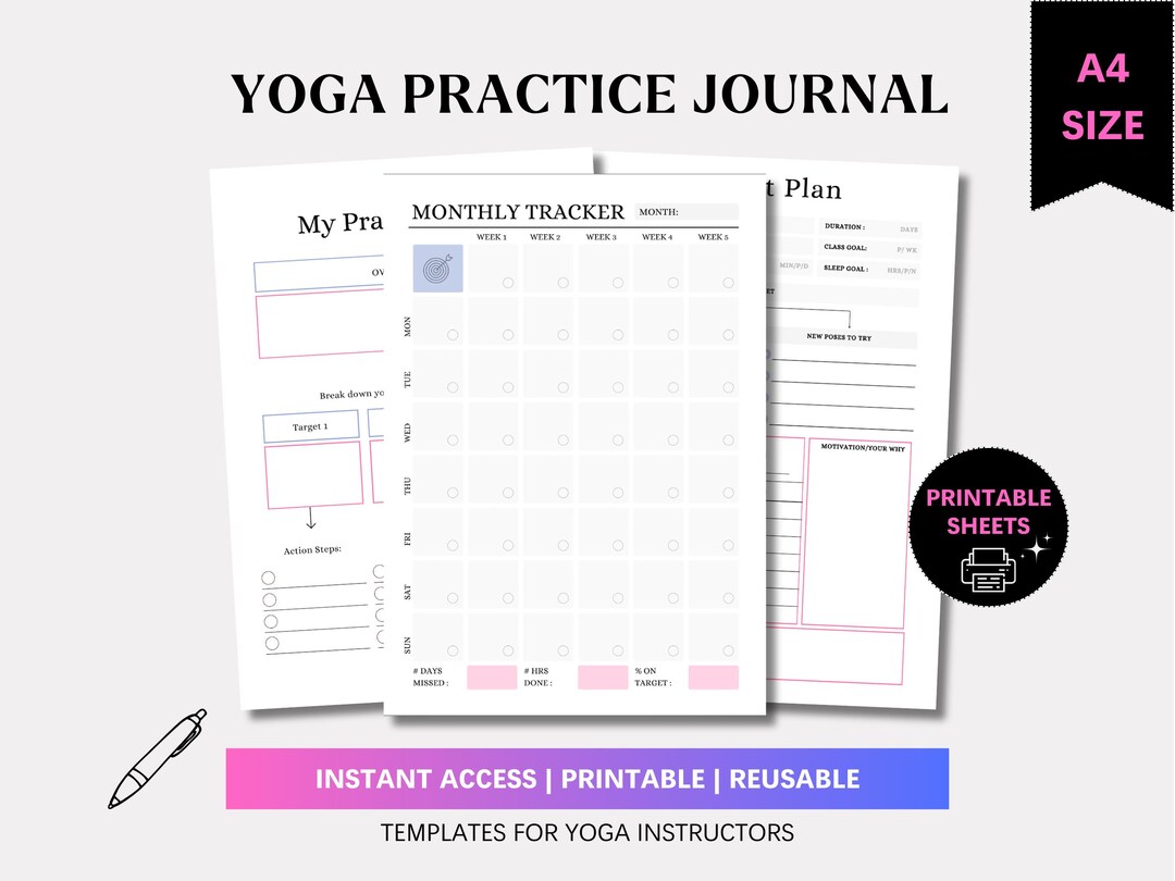 Yoga Practice Journal, A4 Size Printable Yoga Home Practice Planner ...