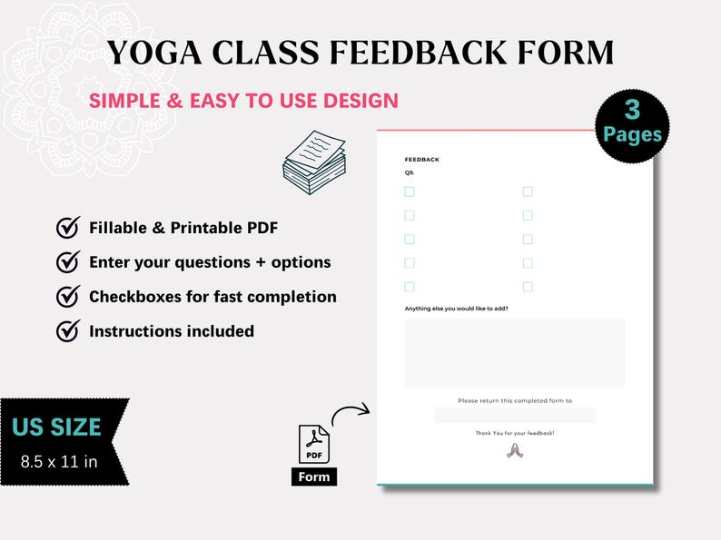 Yoga Class Feedback Form: US Size Fillable PDF for Instructors - Etsy
