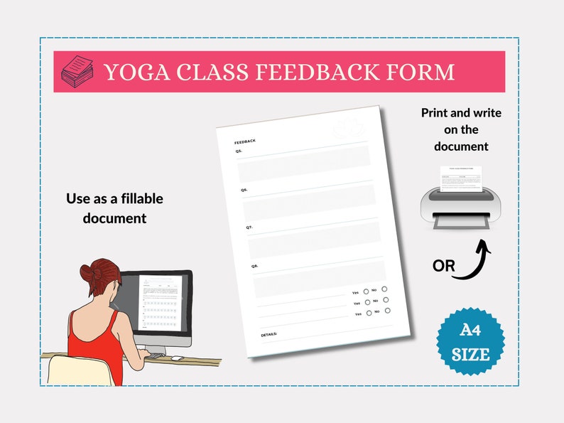 Yoga Class Feedback Form, A4 Size Fillable Yoga Business Form, Yoga ...