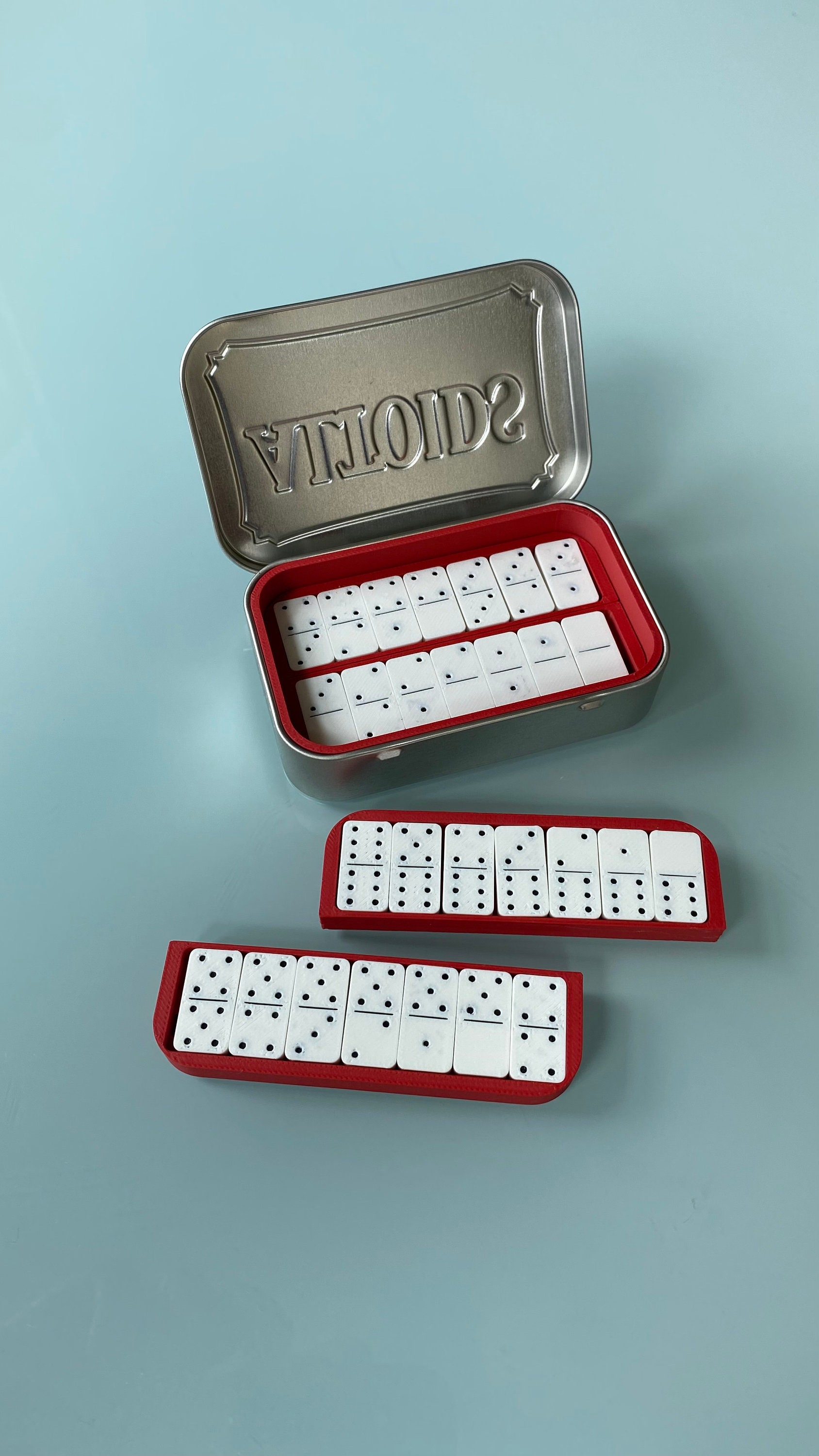 Travel Dominoes in Altoids Tin - Mini Domino Double Six With Tile Racks ...