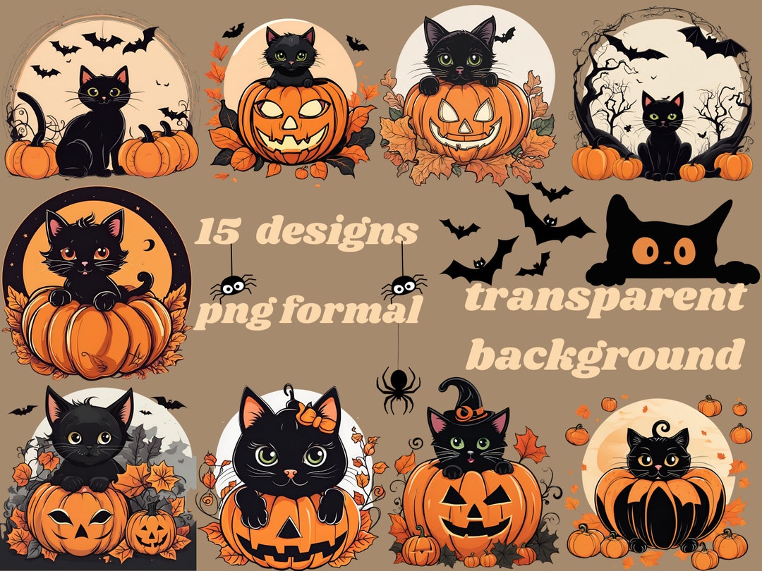 15 Black Cat Png, Ghost Cat Png, Halloween Retro Png, Gothic, Autumn ...