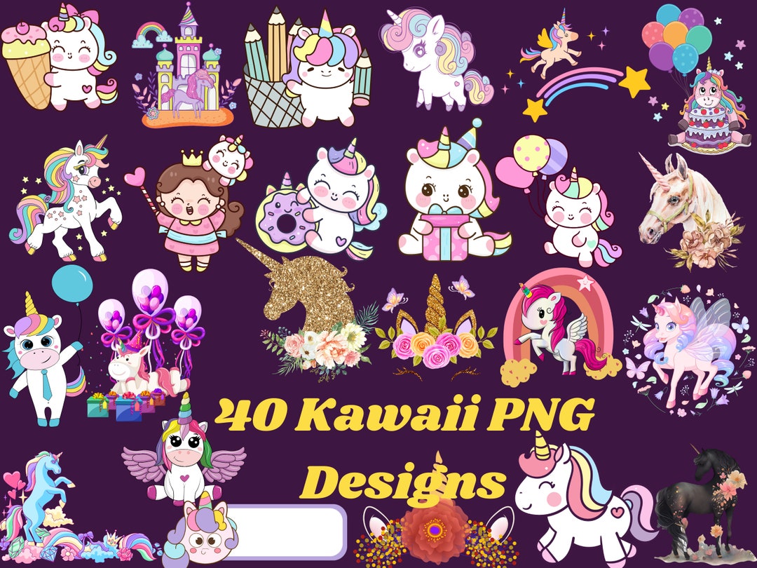 40 Cute Unicorn Kawaii PNG Images. - Etsy