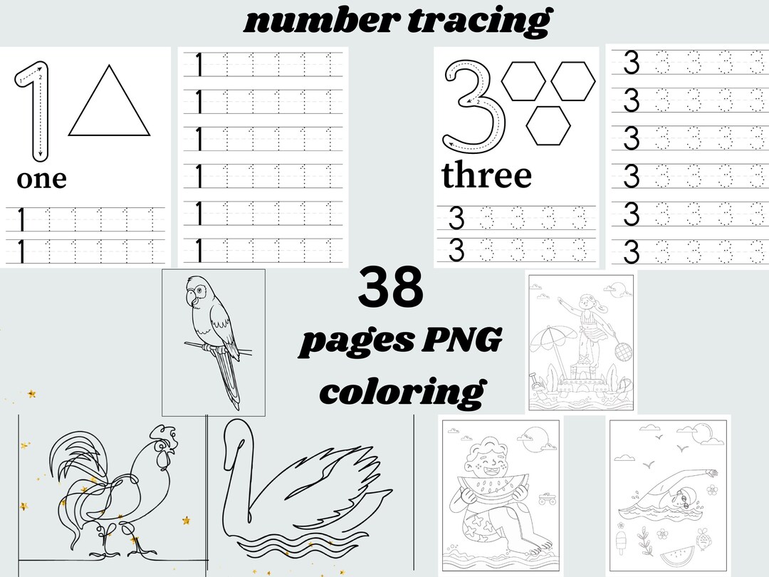 Number Tracing and Coloring Set Printable Handwriting and Coloring ...