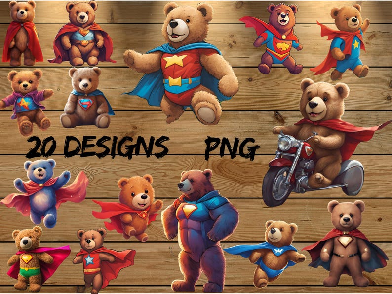 Superhero Teddy Bear Clipart, Commercial Use, 20 Transparent PNG Images ...