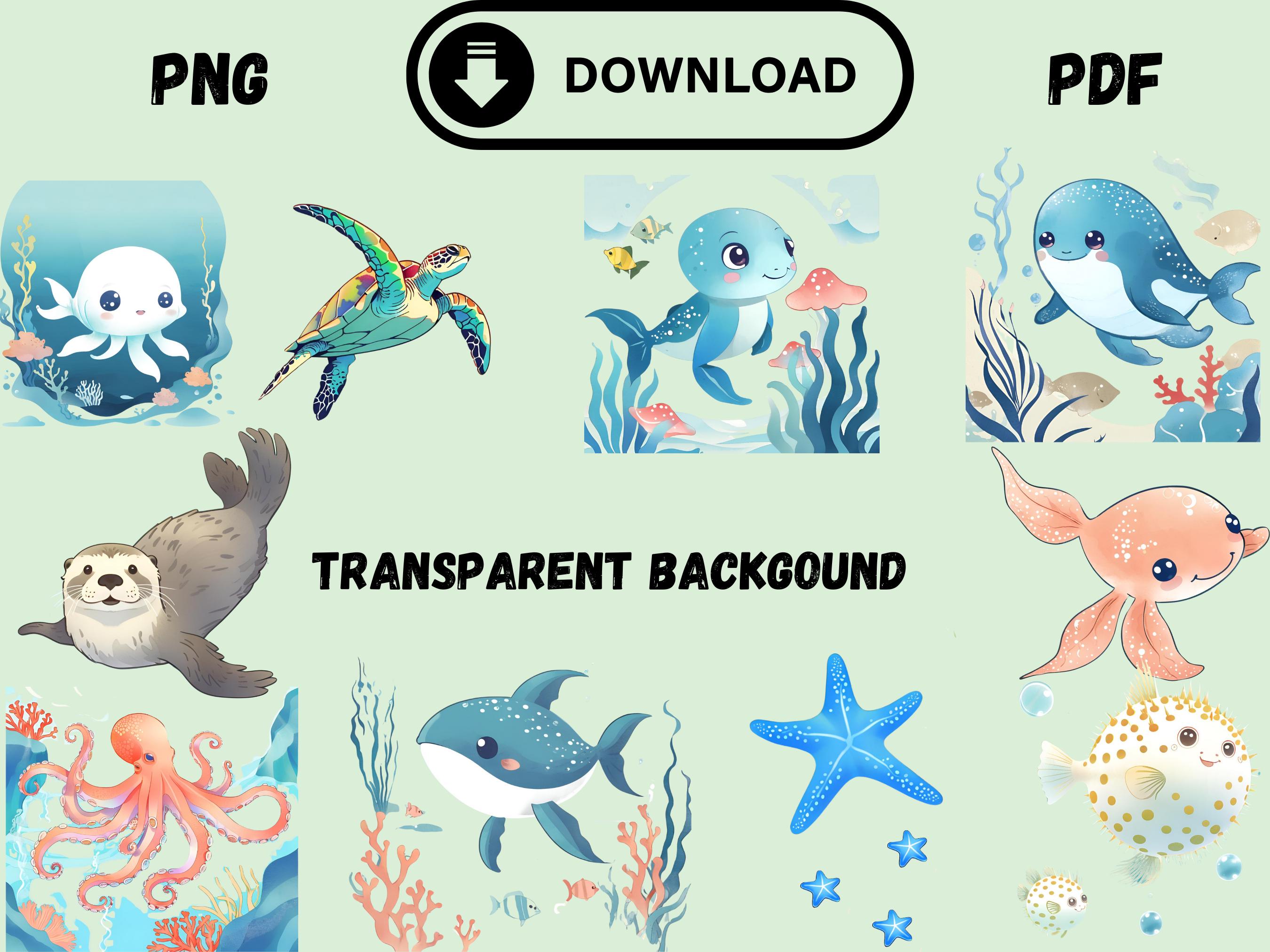 Watercolor Clipart, Cute Clipart. Baby Shower, Sea Animals, Underwater ...