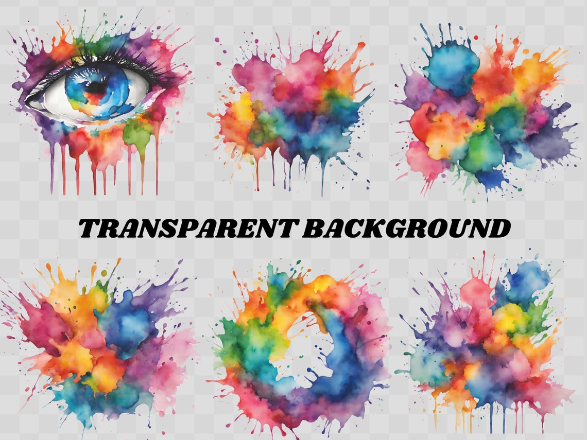 30 Watercolor Splatter Clipart PNG, Paint Splatter Clipart, Abstract ...