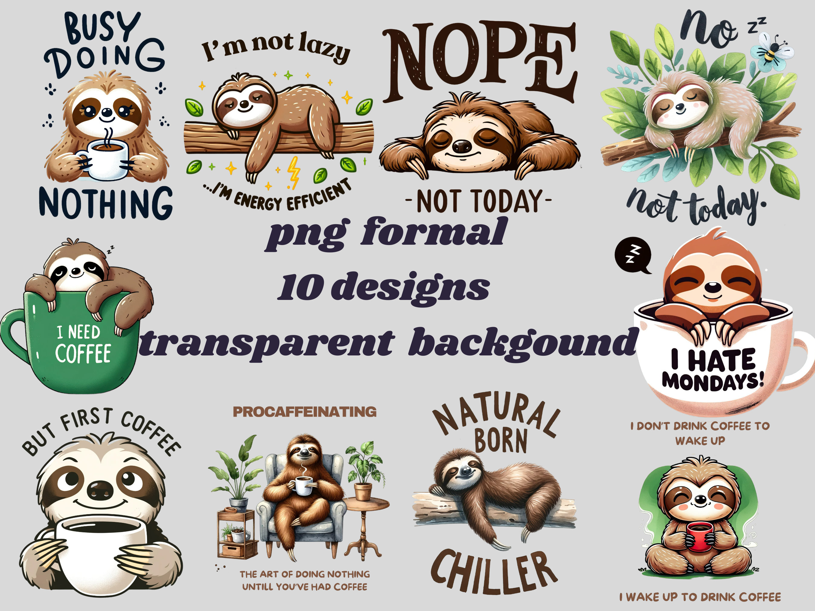 Sloth Clipart - Awesome Sloth PNG Image, Instant Digital Download ...