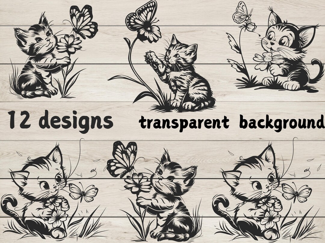 Cute Cat Chasing Butterfly Images, for Commercial and Web Use, in PNG ...