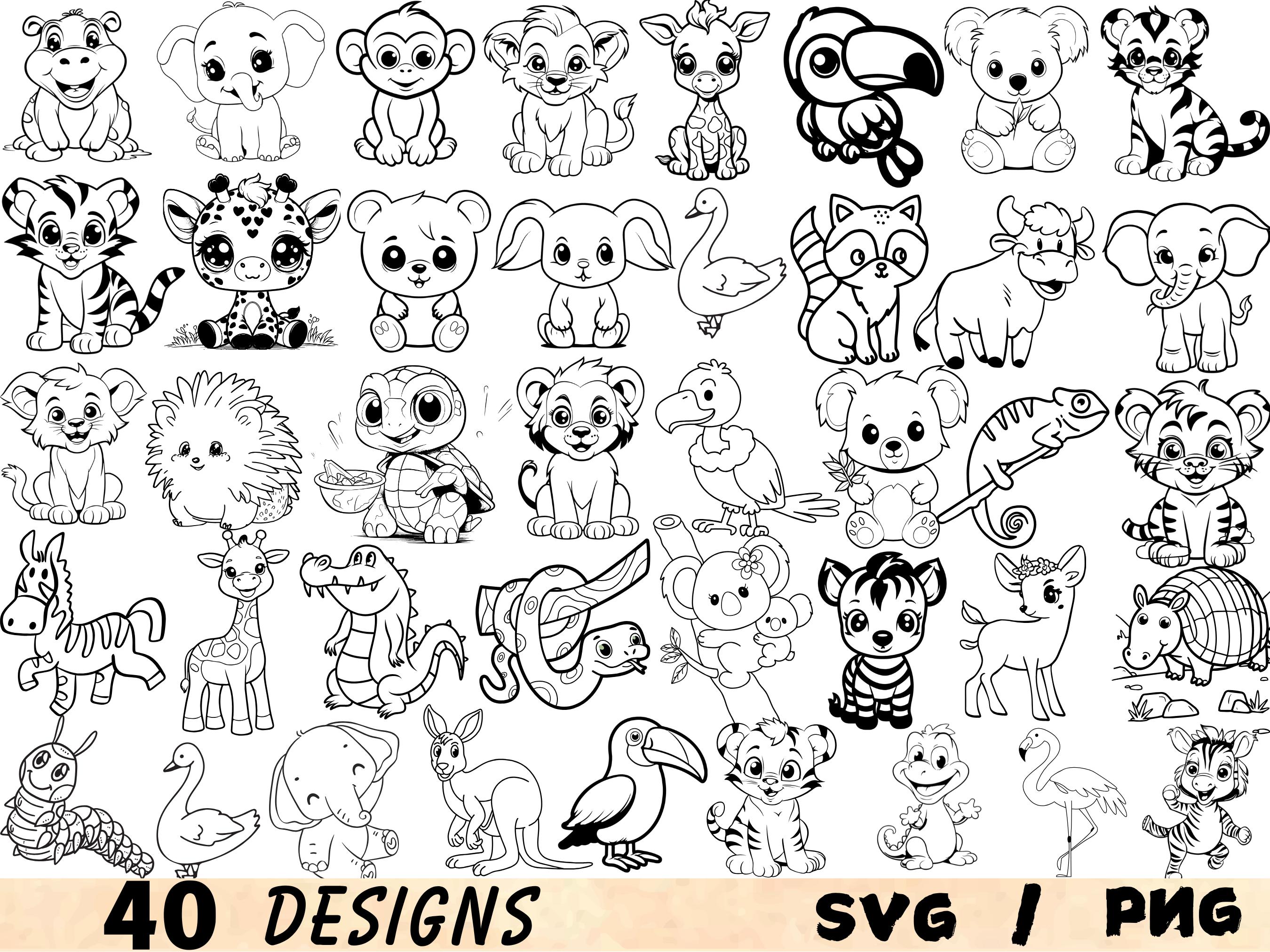 Safari Animals SVG, Cute African Jungle Animals PNG Clipart, Silhouette ...