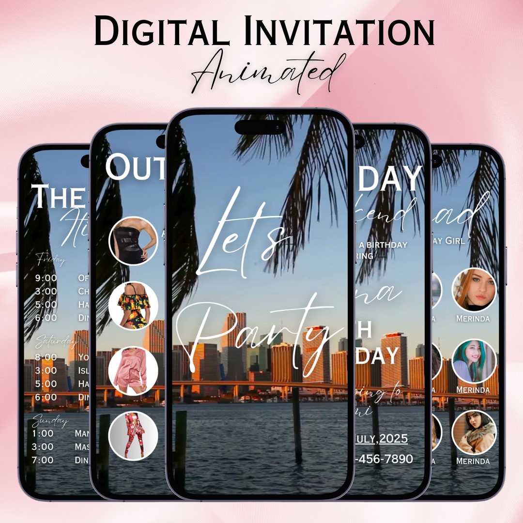 Digital Birthday Weekend Invitation, Animated Travel Itinerary, Miami ...