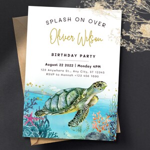 Turtle Party Invitation, Turtle Birthday, Turtle Invitation Template ...