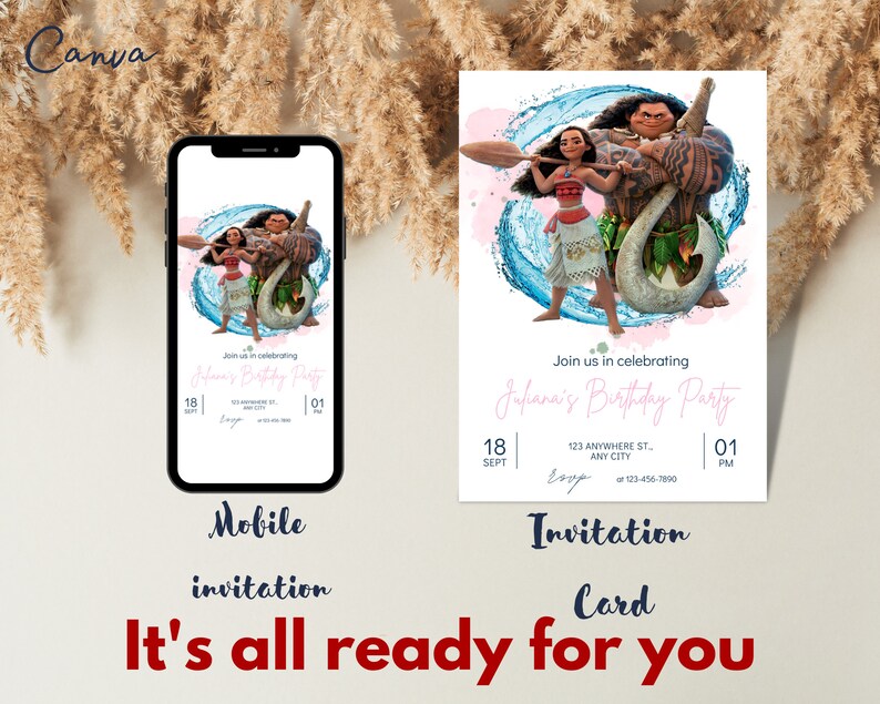 Editable Moana Birthday Invitation Template: Kids Party Invite (digital ...