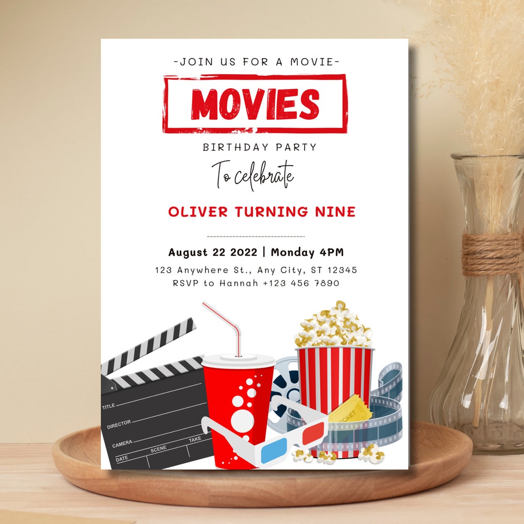 Movie Birthday Invitation: Cinema Party, Editable Template (digital ...