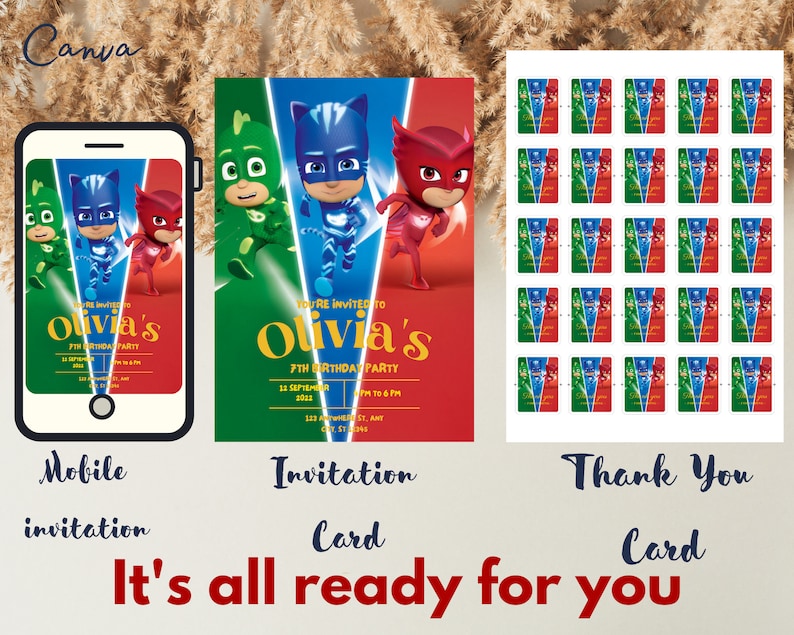 Editable PJ Masks Birthday Invitation Template Printable - Etsy