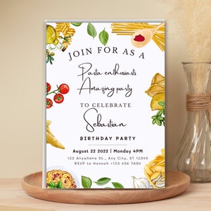 Pasta Birthday Invitation, Spaghetti Birthday Invitation, Italian ...