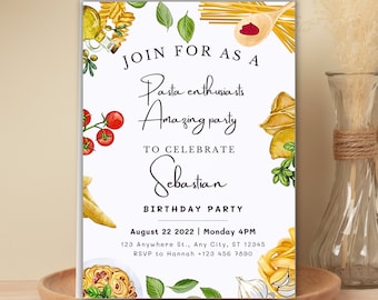 Pasta Birthday Invitation - Spaghetti Birthday Invitation, Italian ...