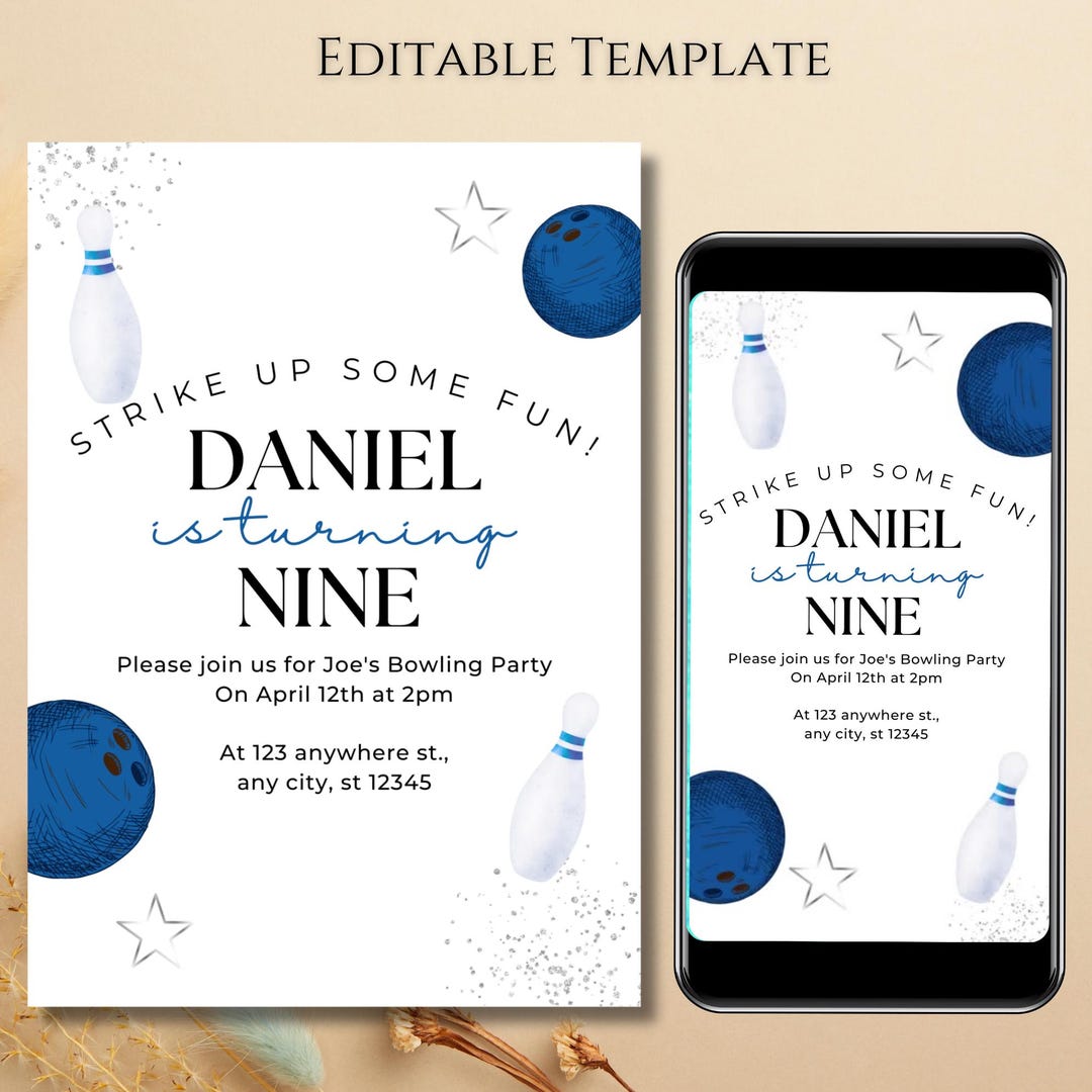 Bowling Birthday Party Invitation, Strike up Fun! Bowling Party ...