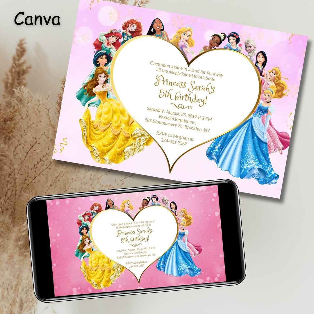 Princess Birthday Invitation Template, Printable Birthday Party ...
