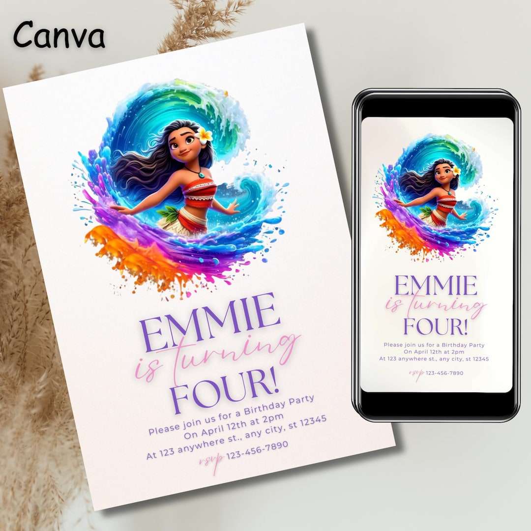 Editable Moana Birthday Invitation Template, Printable Birthday Party ...