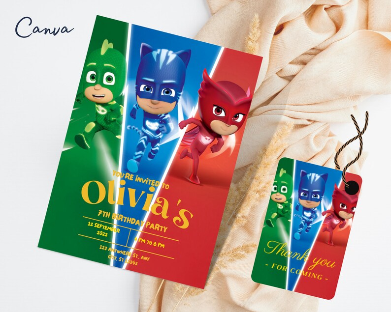Editable PJ Masks Birthday Invitation Template Printable - Etsy