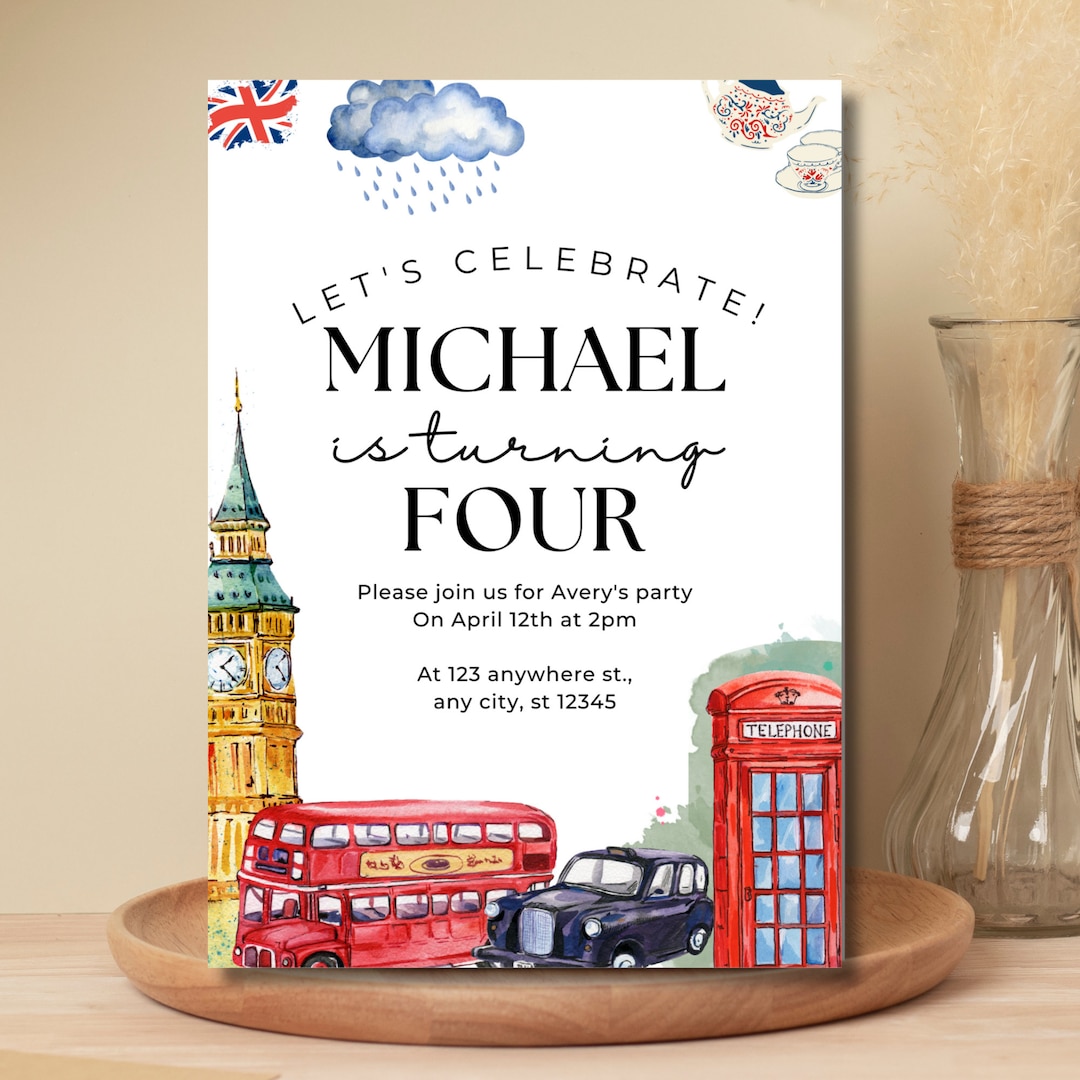 London Invite - London Birthday Invitation, London Trip, London Party ...