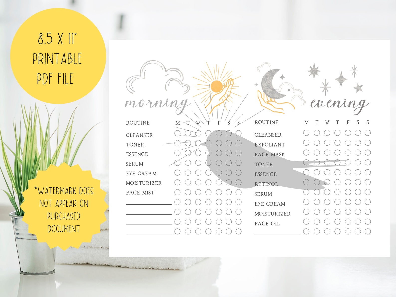 Skincare Routine Checklist Printable Download | Sun and Moon Digital ...
