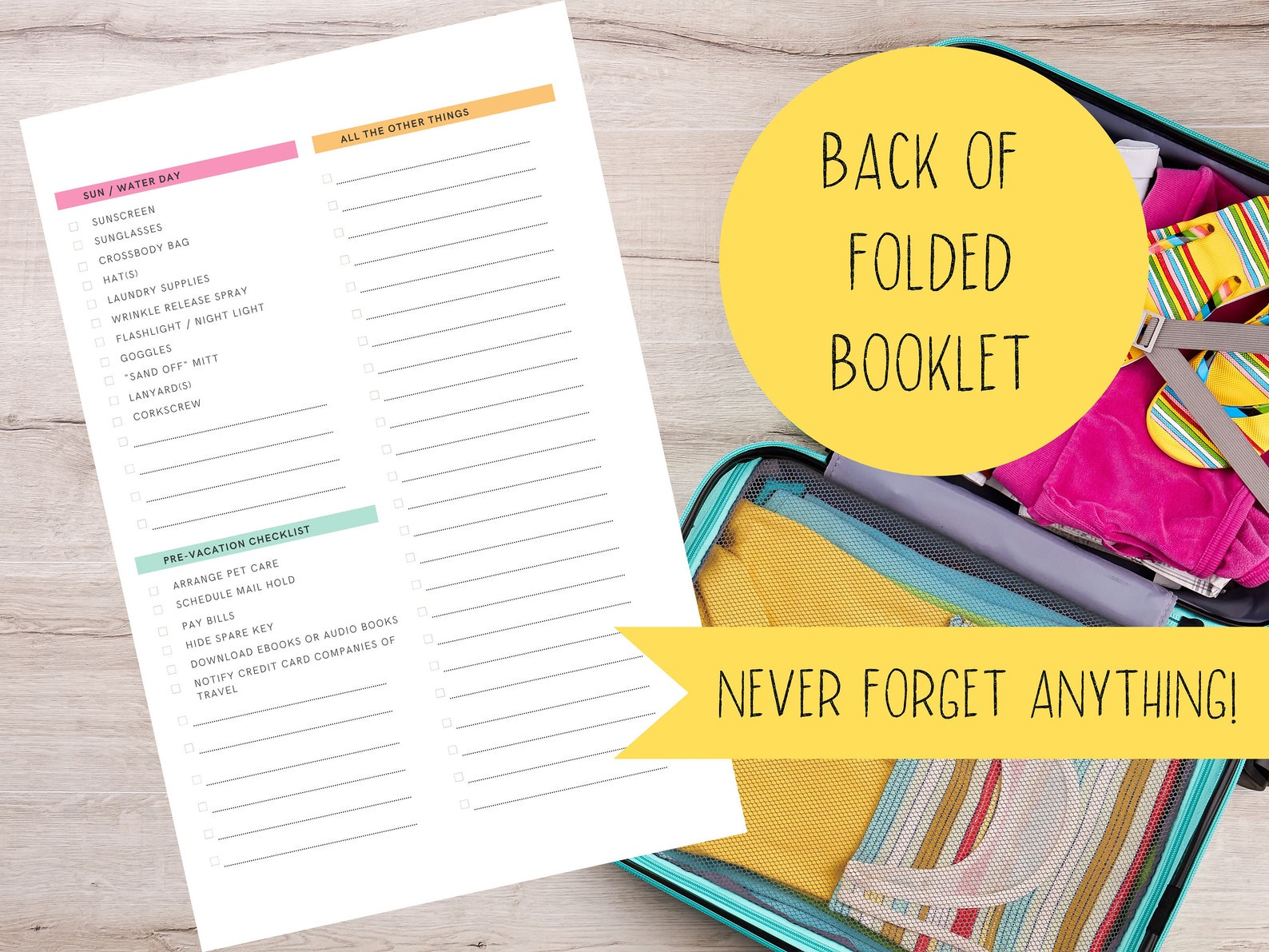 Foldable Beach Vacation Packing List Vacation Checklist for Women ...