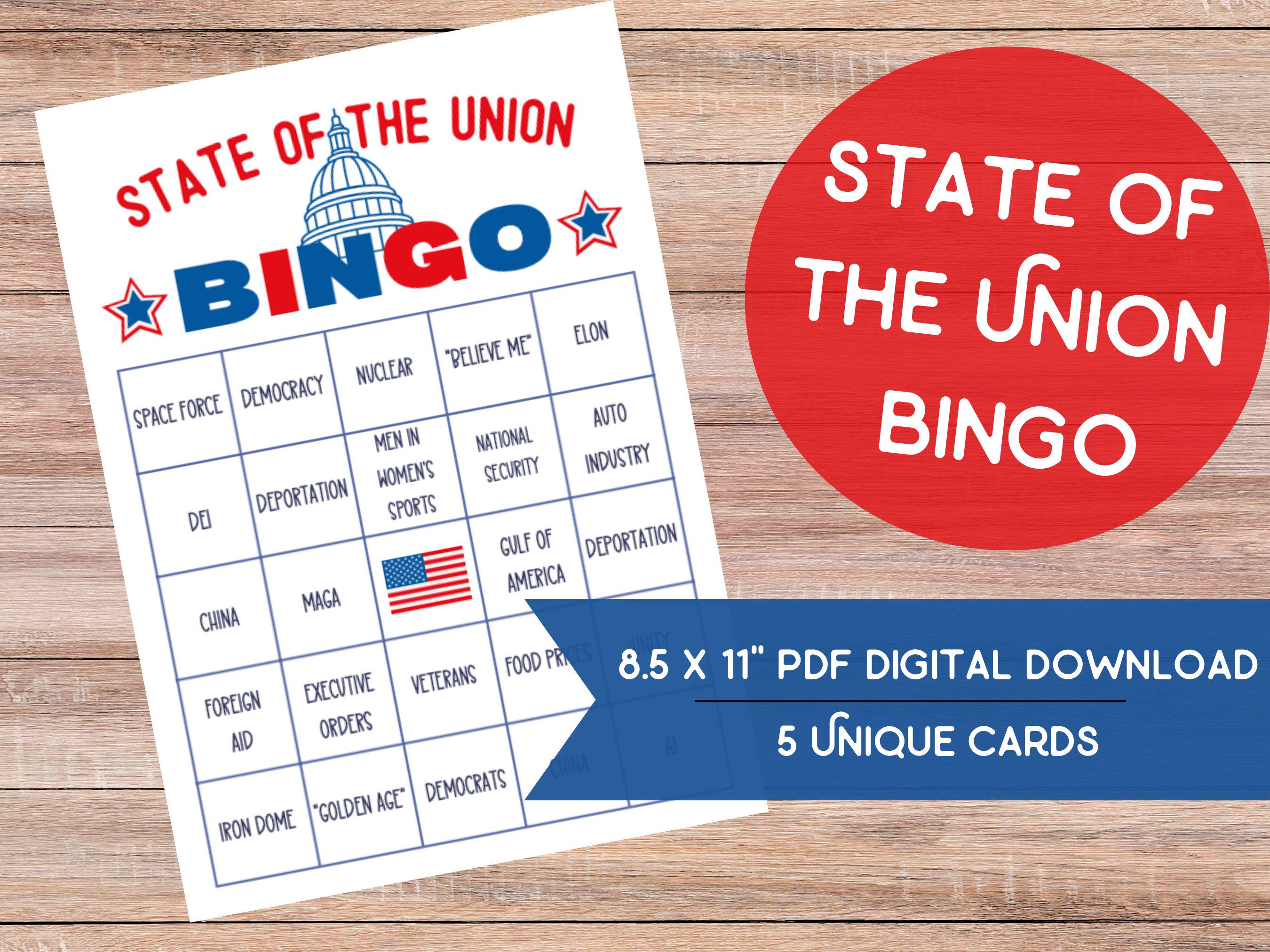 State of the Union Bingo - Trump Edition | 5 Printable Game Cards | Fun ...