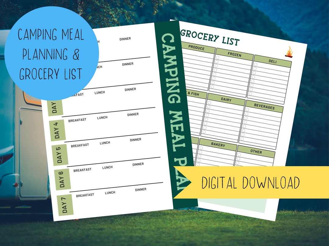 Camping Meal Planning Printables | Camper or RV 7 Day Meal Plan With ...