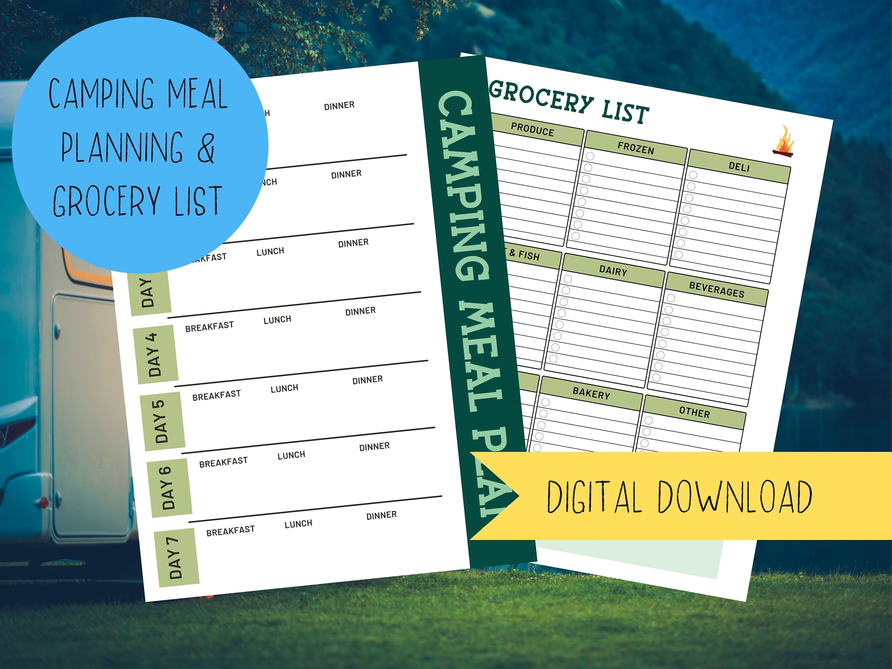 Camping Meal Planning Printables | Camper or RV 7 Day Meal Plan With ...