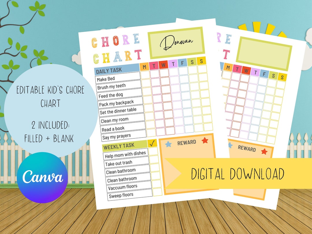 Kids Chore Chart Home Responsibilities Children Checklist PDF Printable ...