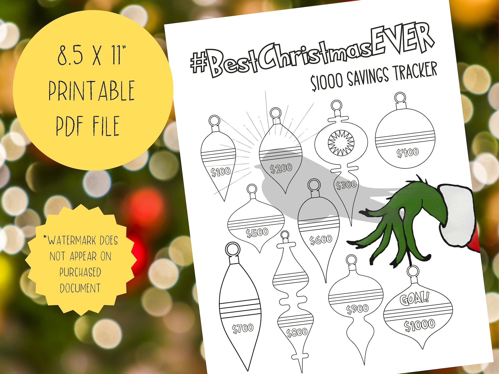 Grinch Thousand Dollar Christmas Savings Challenge | Printable PDF ...
