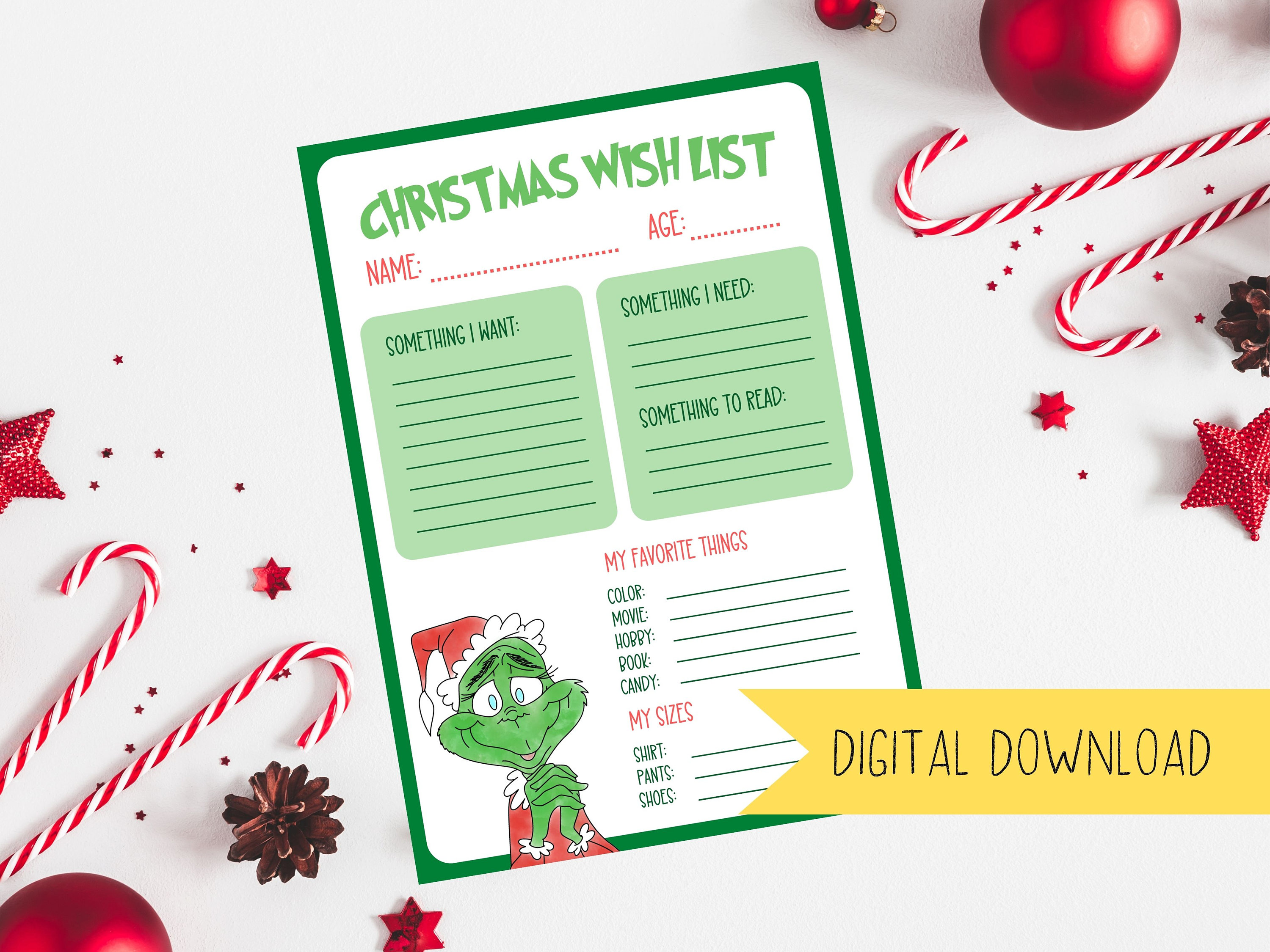 Grinch Kids Christmas Wishlist | Printable PDF Holiday Gift Guide for ...
