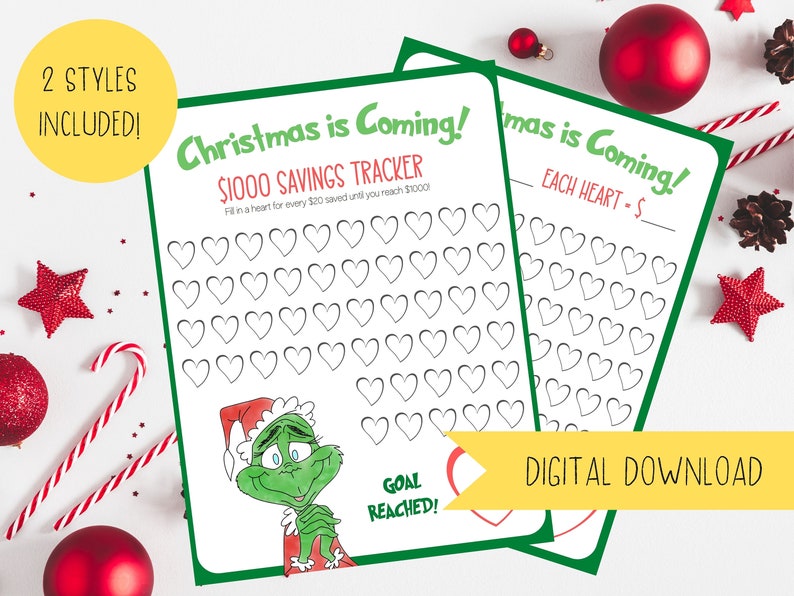 Grinch Christmas Savings Challenge | 1k and Blank Included | Printable ...