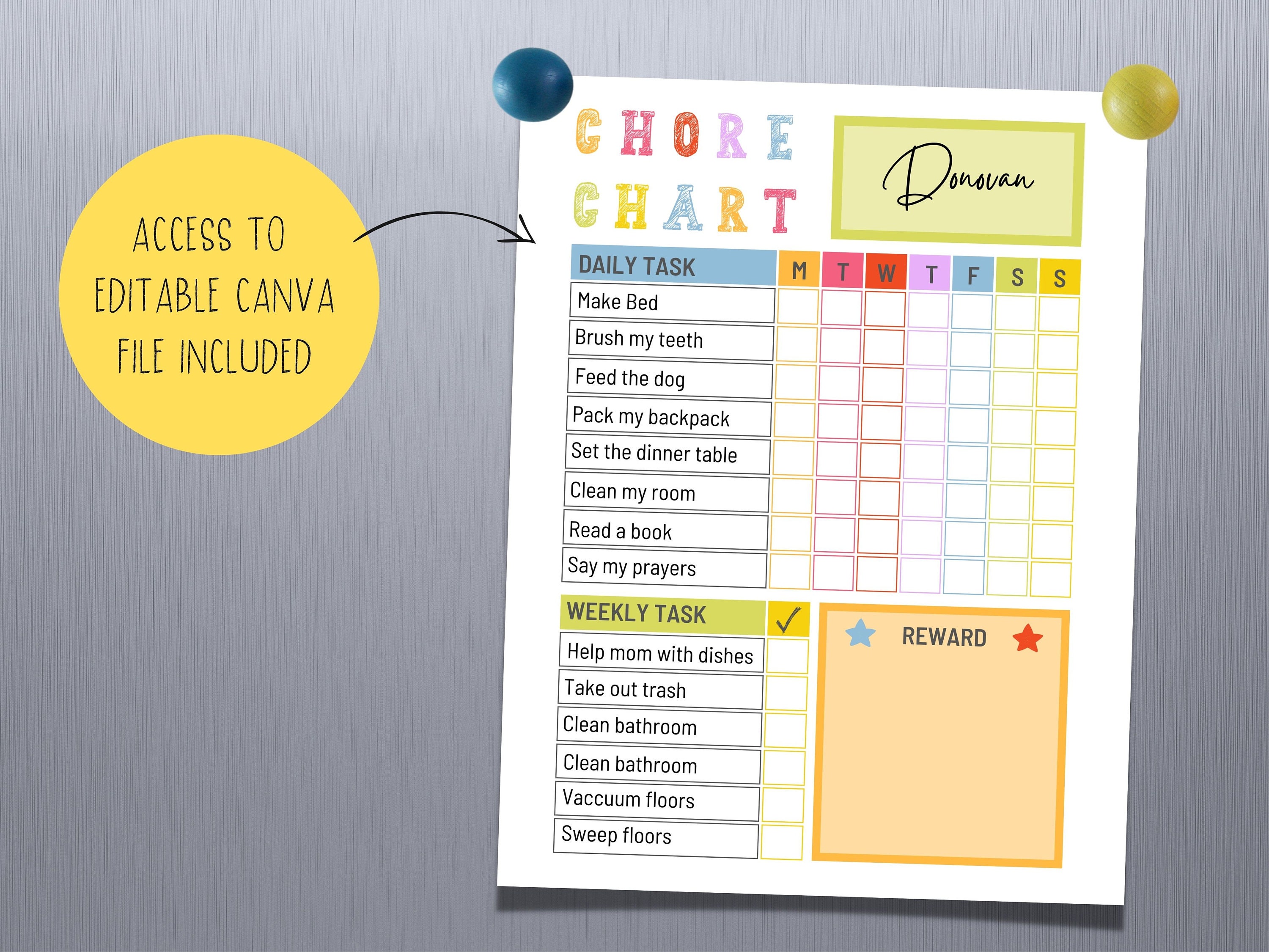 Kids Chore Chart Home Responsibilities Children Checklist PDF Printable ...