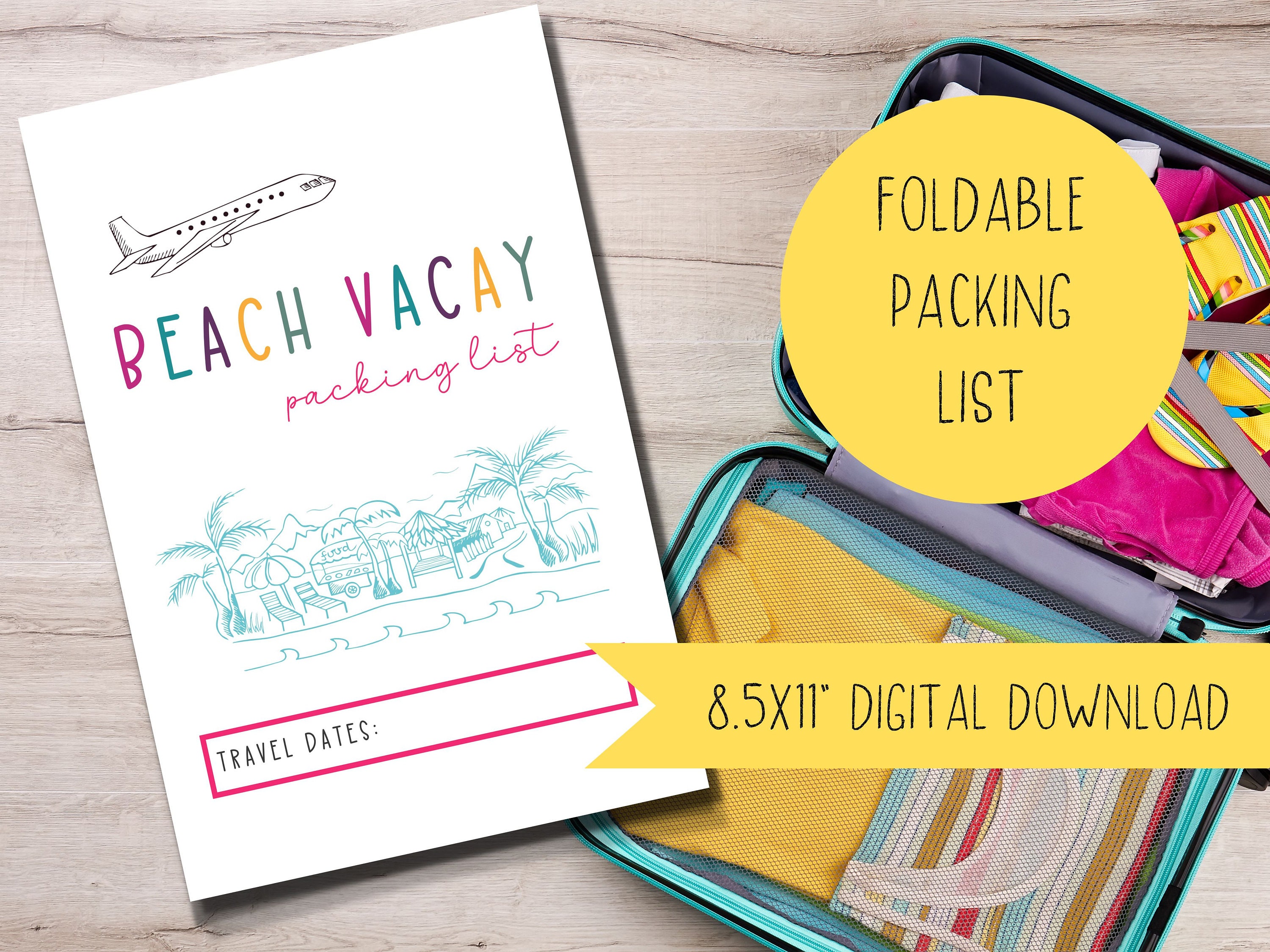Foldable Beach Vacation Packing List Vacation Checklist for Women ...