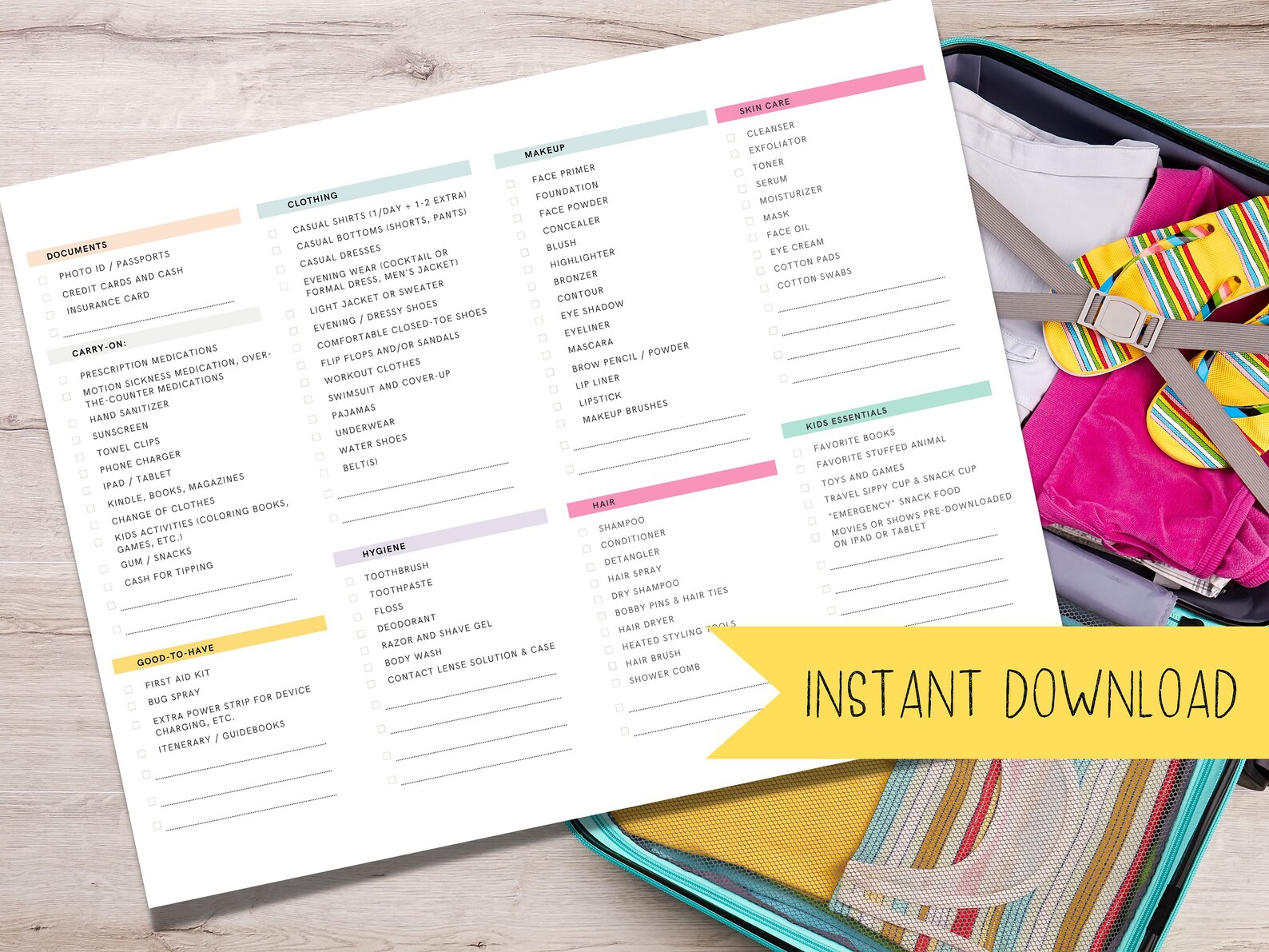 Foldable Beach Vacation Packing List Vacation Checklist for Women ...