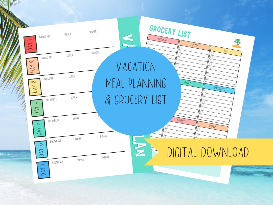 Vacation Meal Planning Printables | Condo 7 Day Meal Plan With Grocery ...