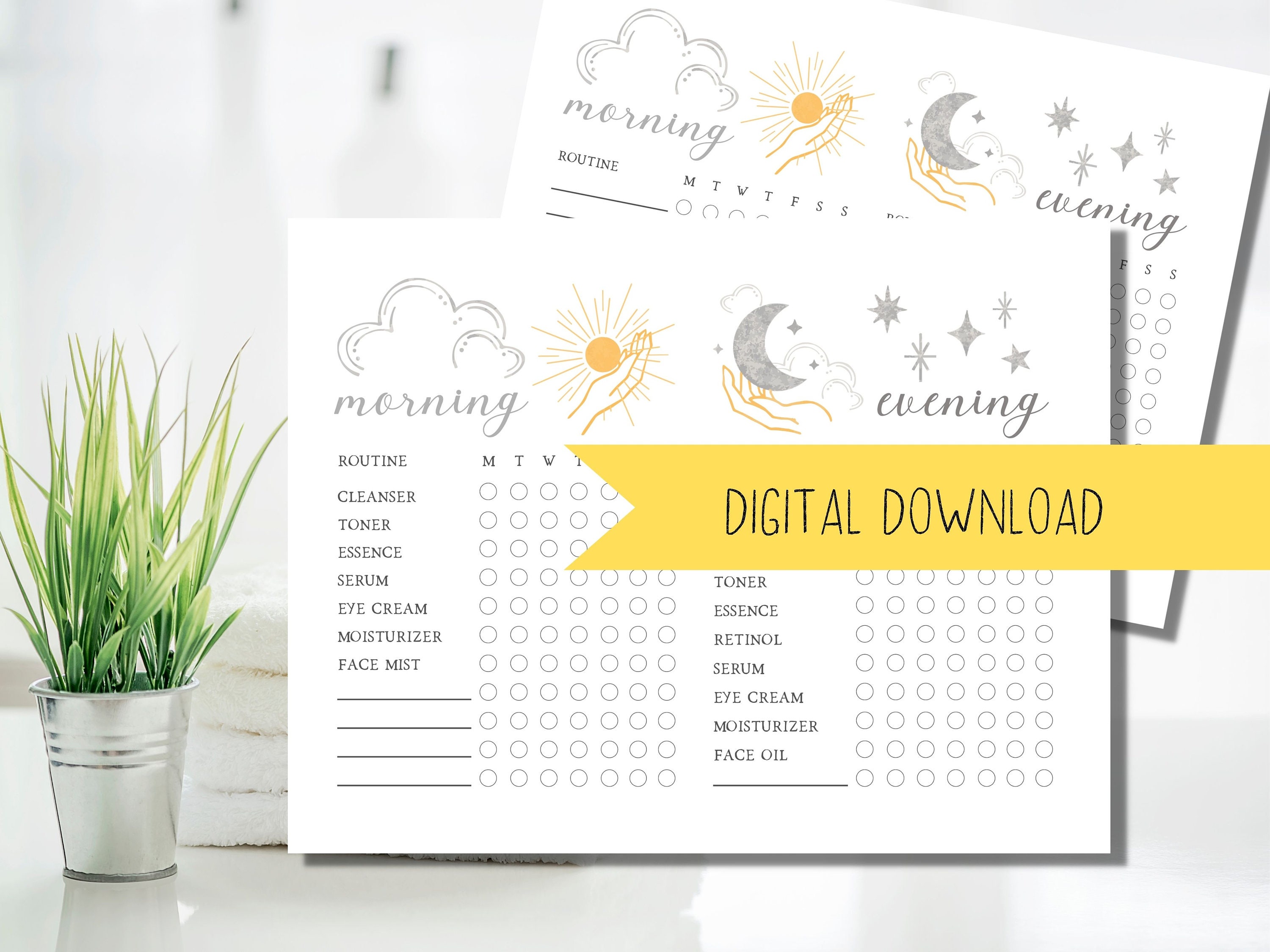 Skincare Routine Checklist Printable Download | Sun and Moon Digital ...
