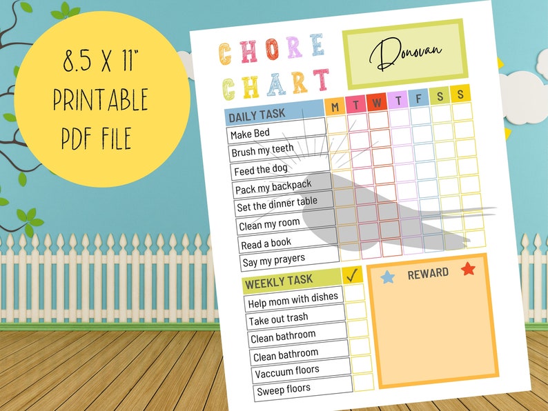 Kids Chore Chart Home Responsibilities Children Checklist PDF Printable ...