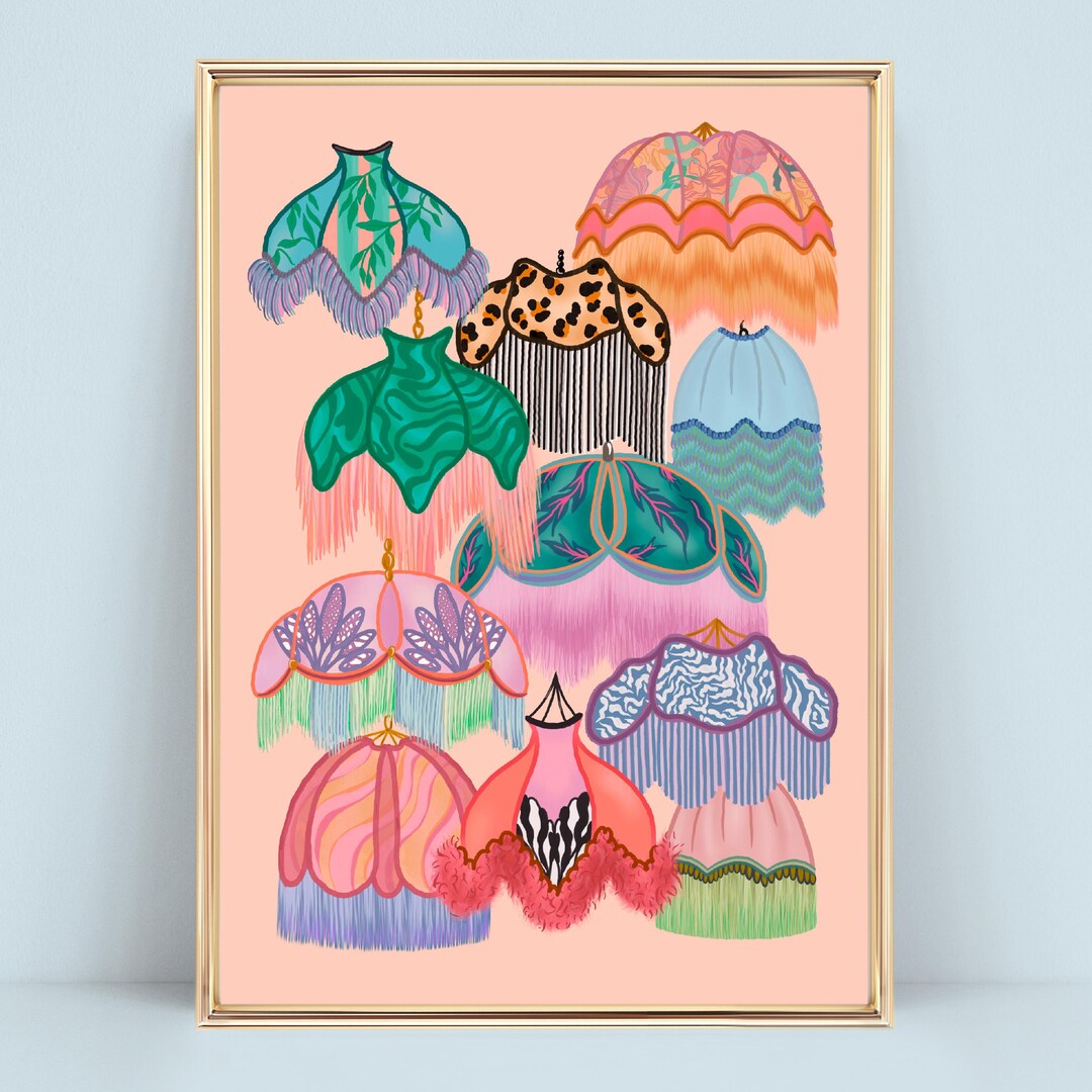 Vintage Lampshade Pattern Clash Art Print | A5 A4 A3 | Colourful Funky ...