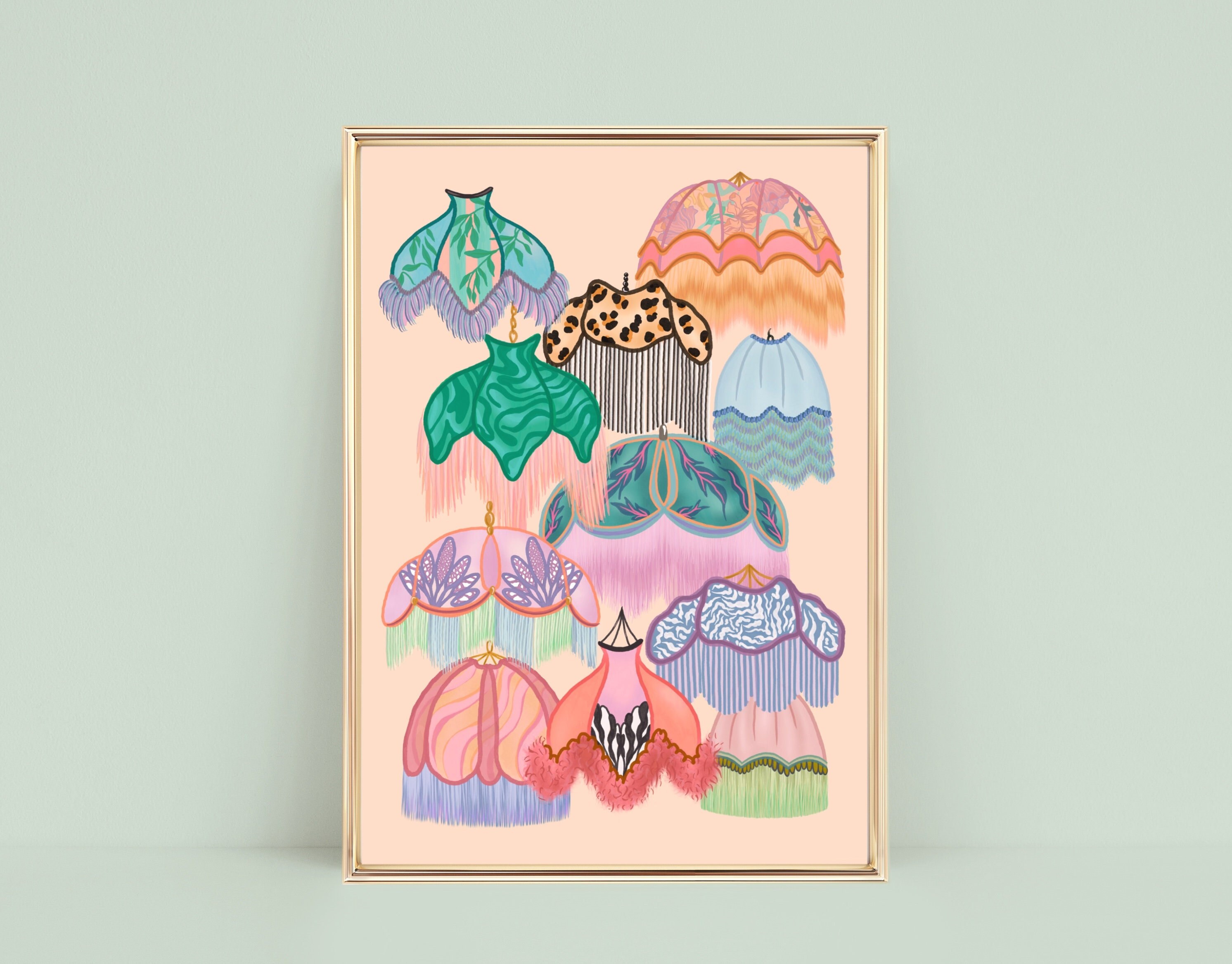 Vintage Lampshade Pattern Clash Art Print A5 A4 A3 Colourful Funky Wall ...