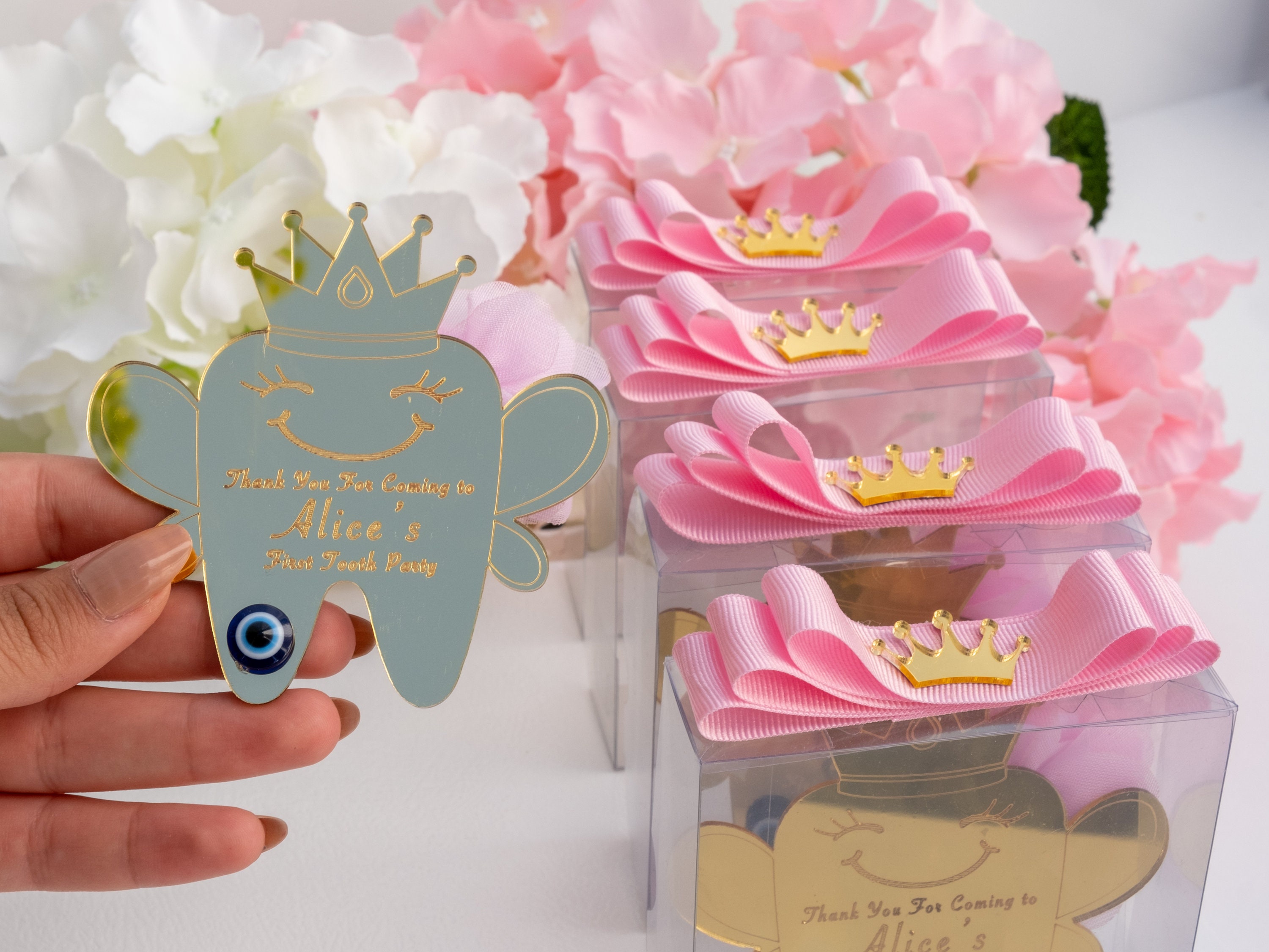 Personalized First Tooth Party Magnet Favors, Crown & Rainbow Box - Etsy