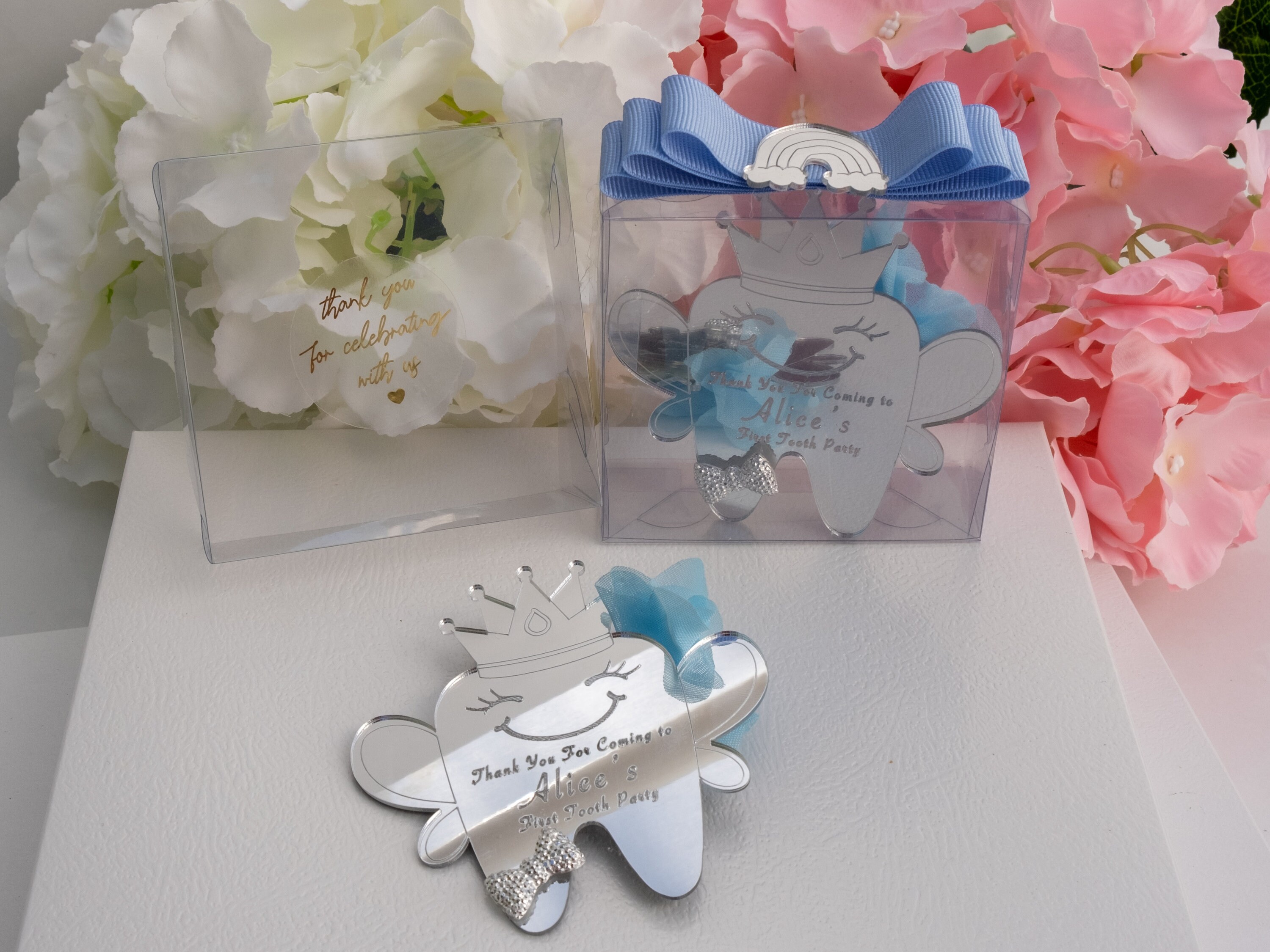 Personalized First Tooth Party Magnet Favors, Crown & Rainbow Box - Etsy