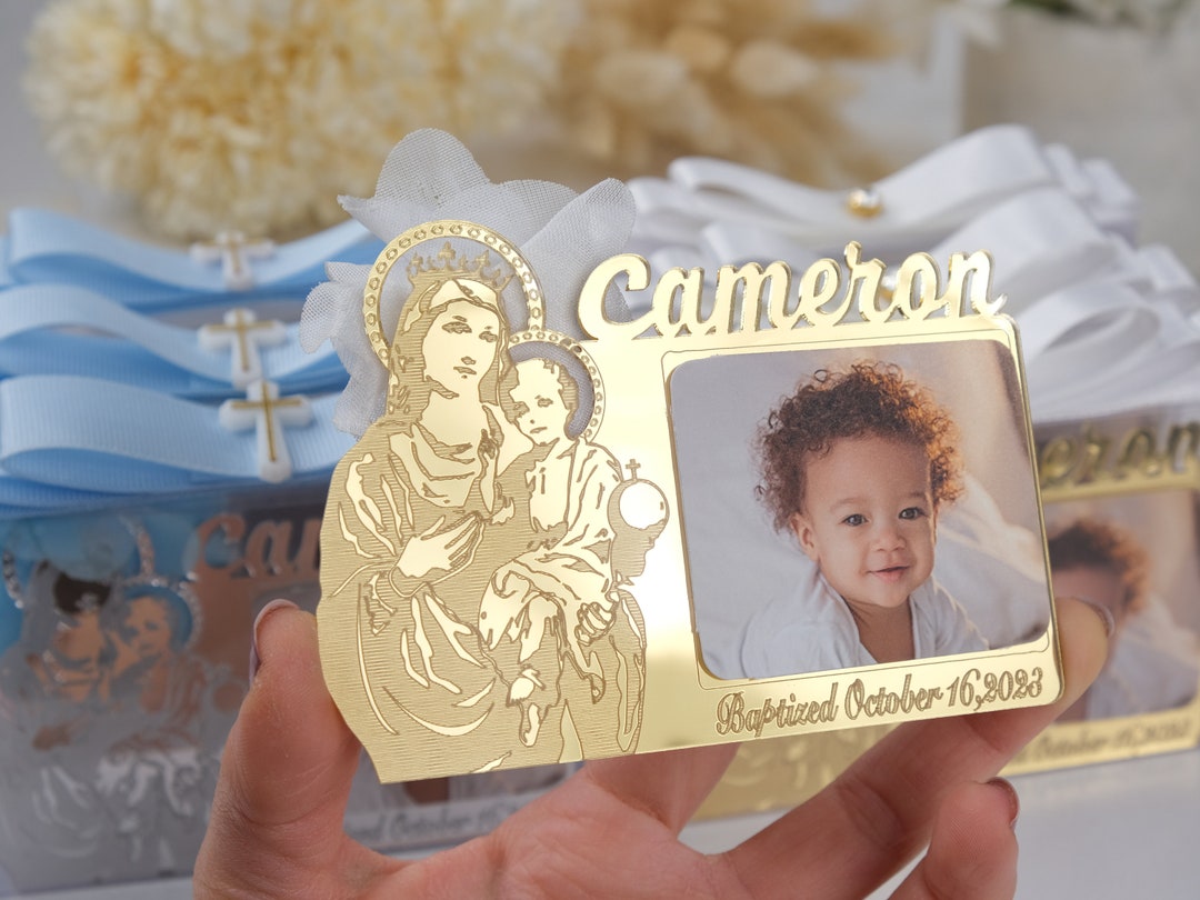 Personalized Baptism Magnet Favors, Baby Photo Mirror Frame ...